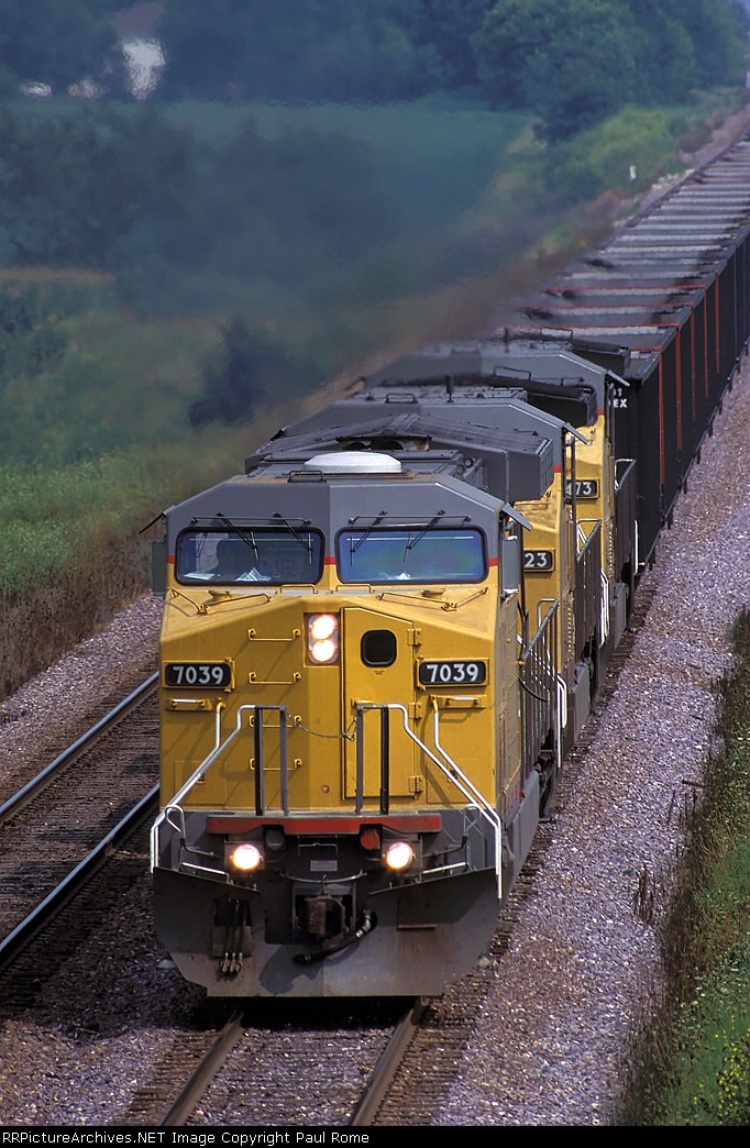 UP 7039, GE AC4460CW convertible, westbound empty hopper train